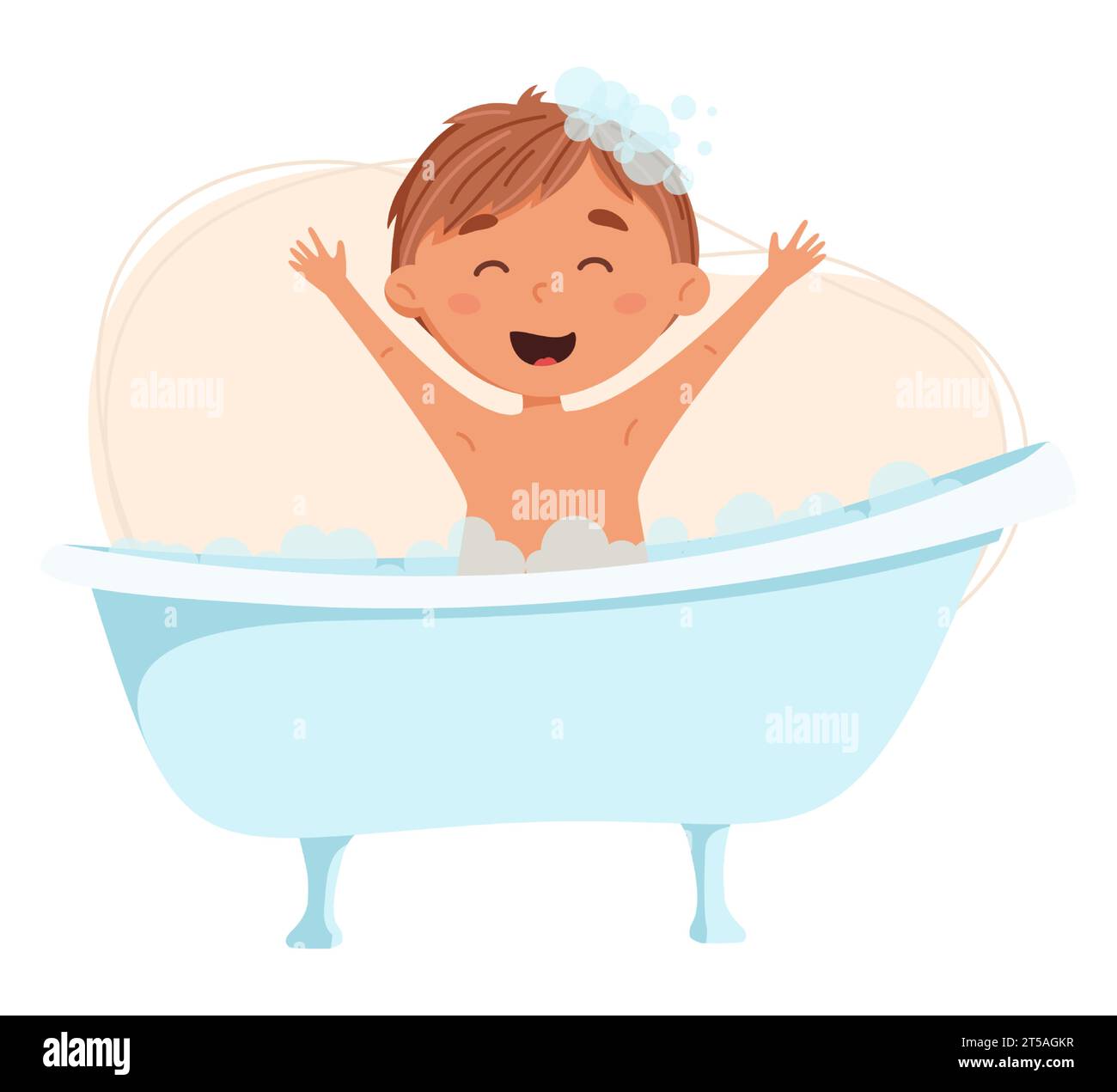 Cute blond boy washes in the bathroom vector illustration. Daily ...