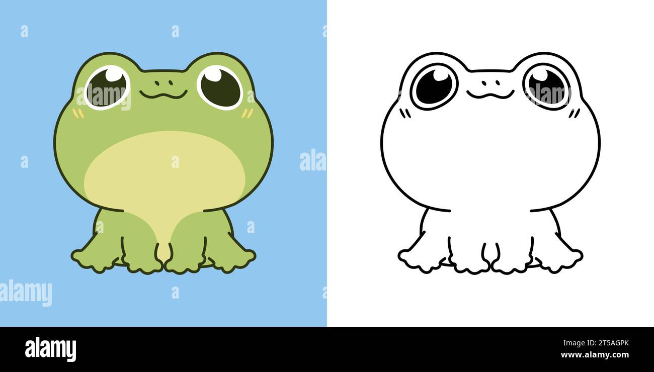 Kawaii Froggy for Coloring Page and Illustration. Adorable Clip Art ...