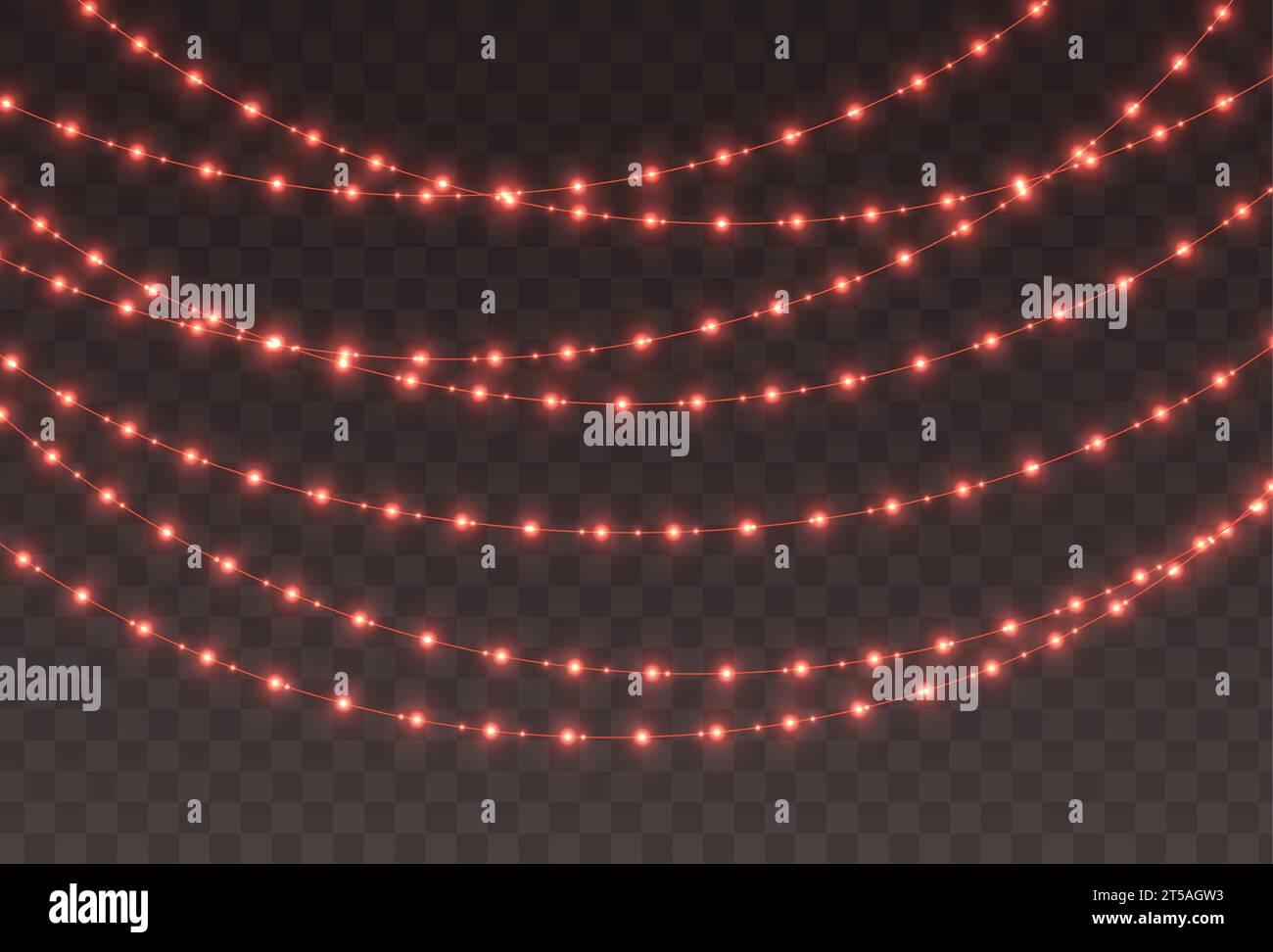 Christmas garland, glowing red light bulbs string. Vector event ...