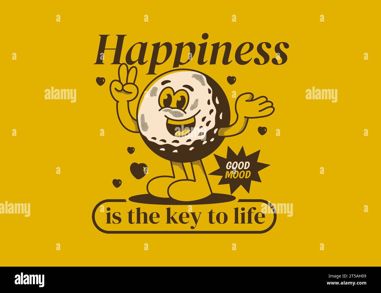 Happiness is the key to life. Vintage mascot character illustration of ...