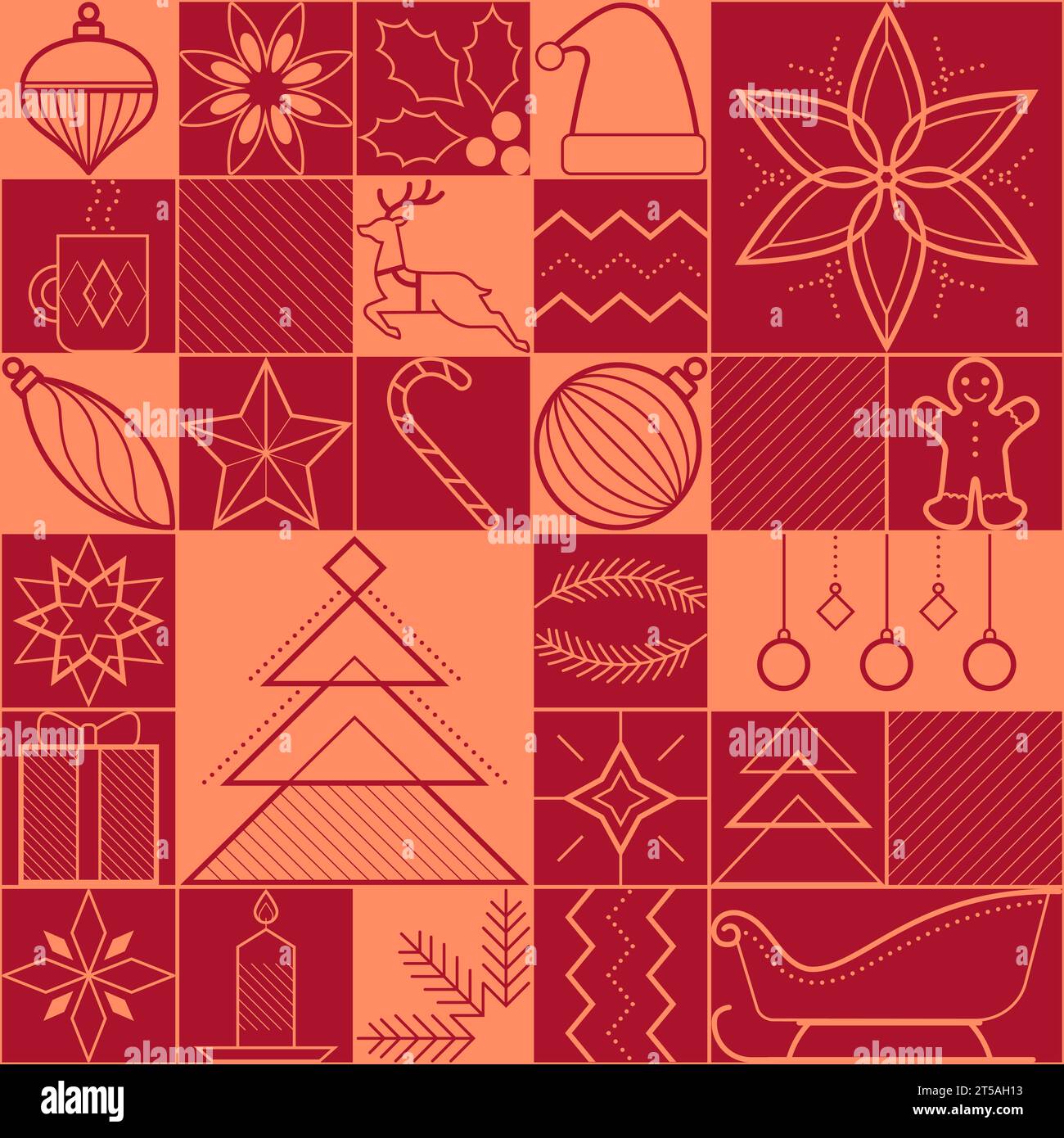 Christmas and winter holidays seamless pattern with simple graphic line ...