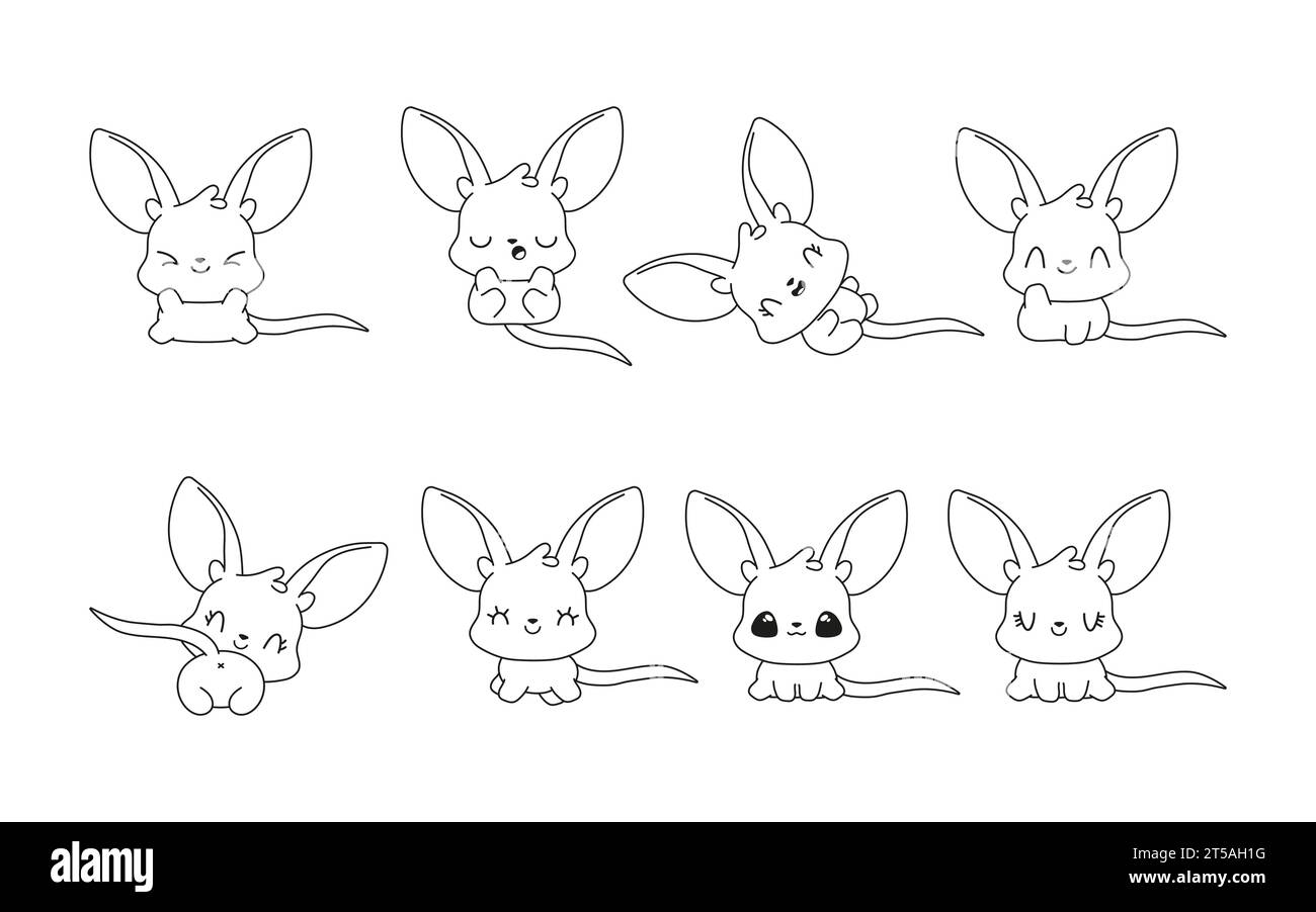Collection of Vector Cartoon Baby Kangaroo Coloring Page. Set of Kawaii ...