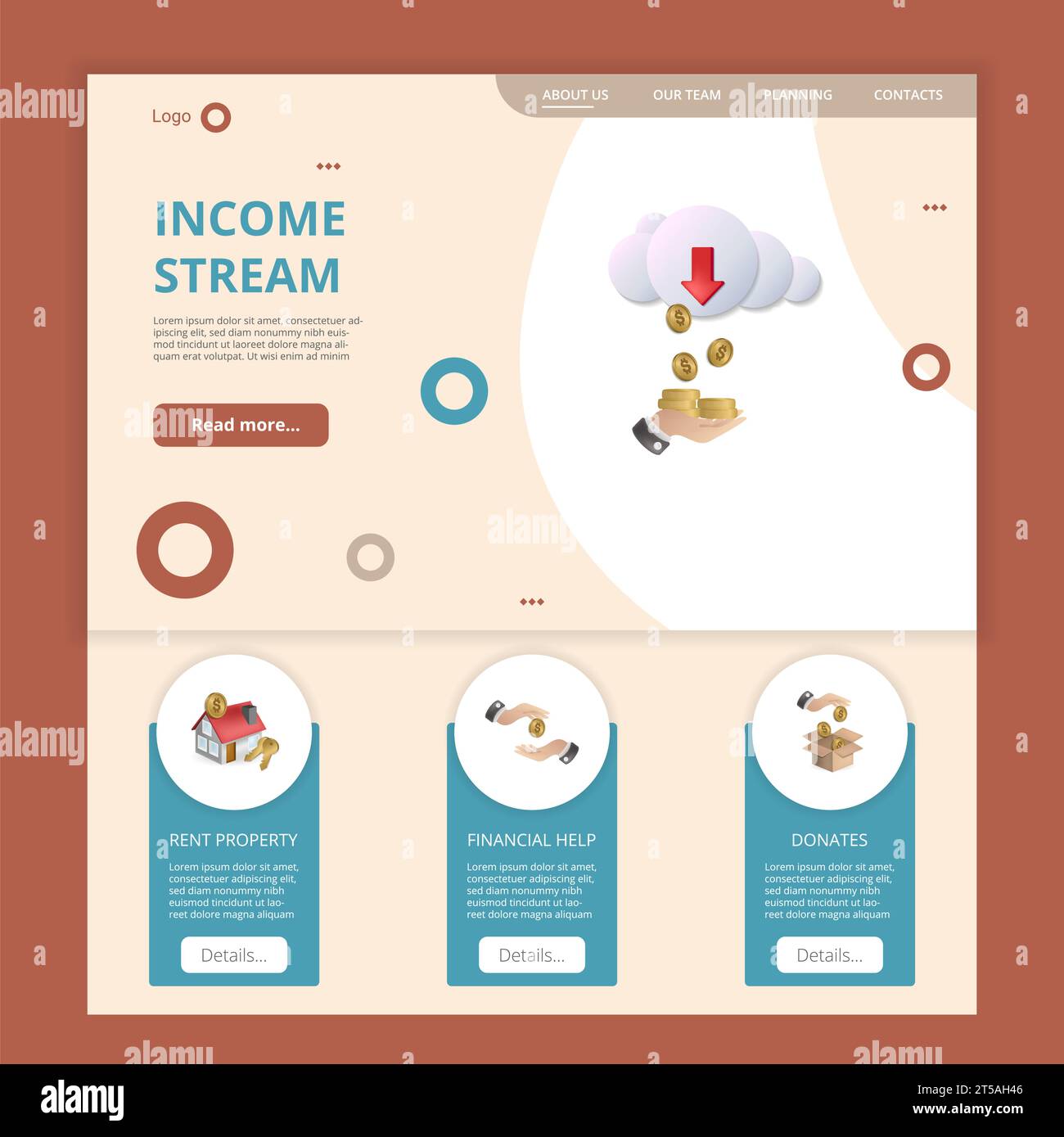 Income stream flat landing page website template. Rent property ...