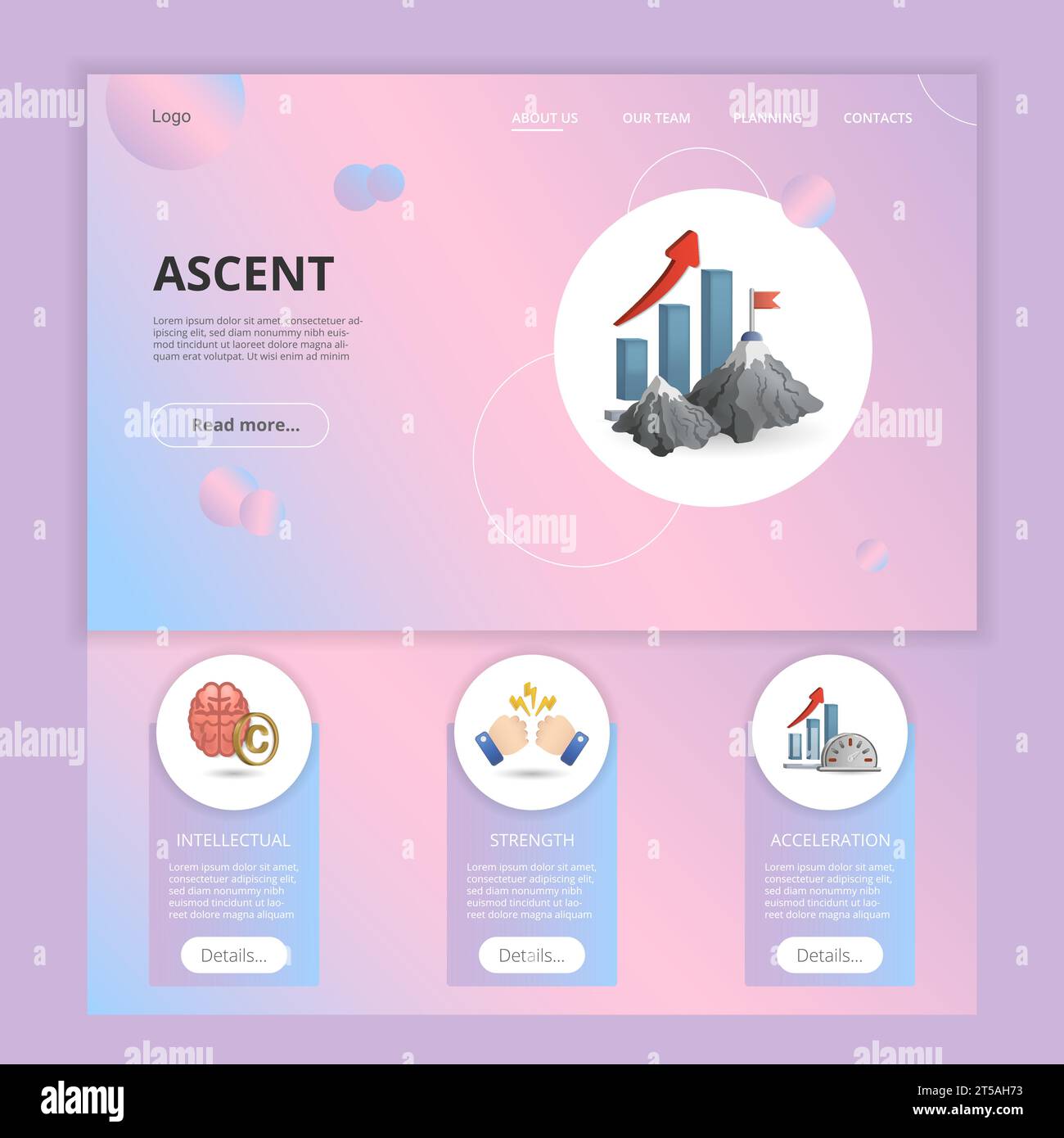Ascent flat landing page website template. Intellectual, strength ...