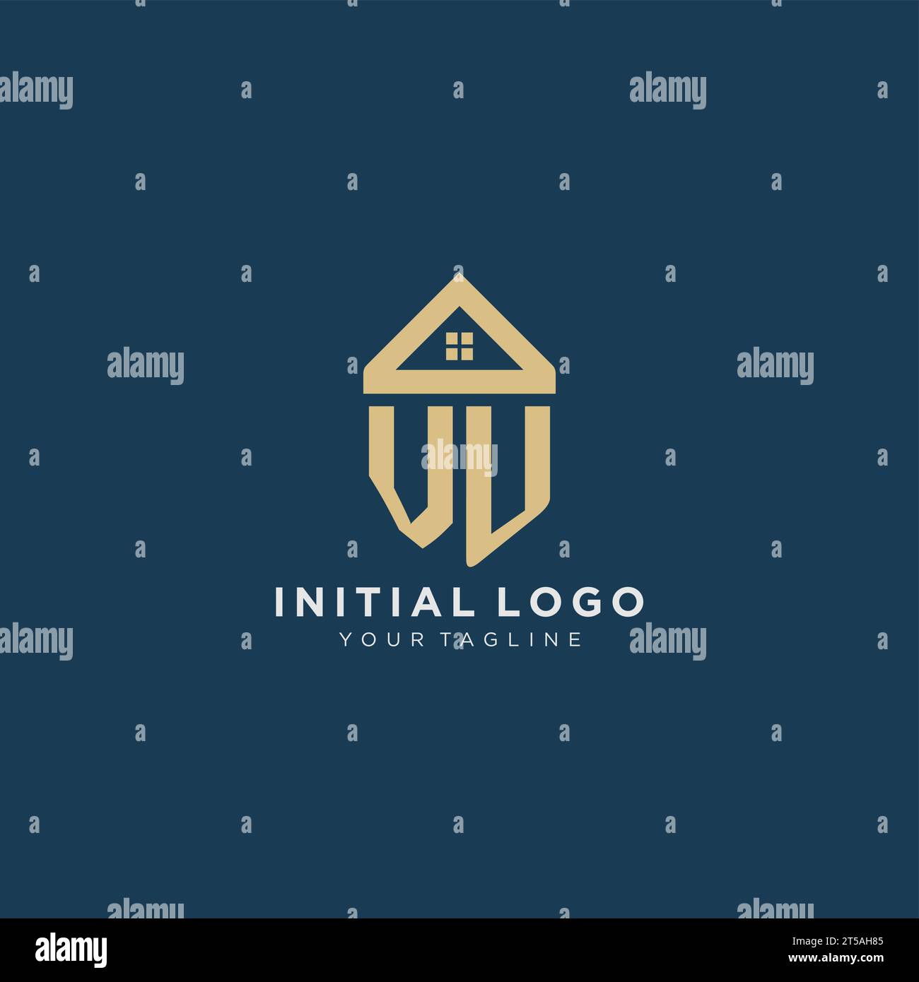 initial letter VU with simple house roof creative logo design for real ...