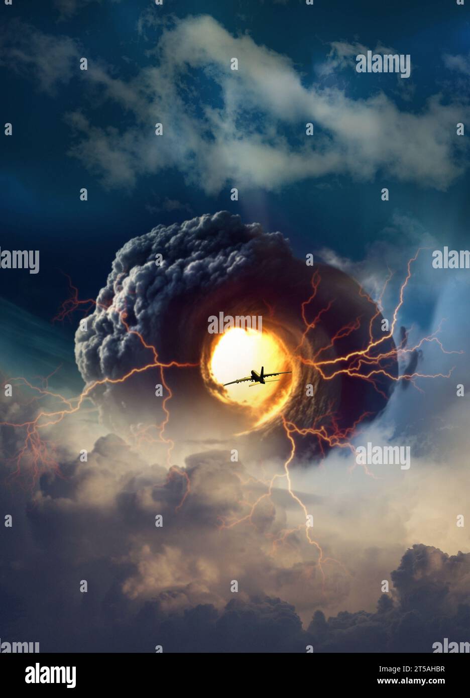 Plane in Bermuda triangle, conceptual illustration Stock Photo - Alamy