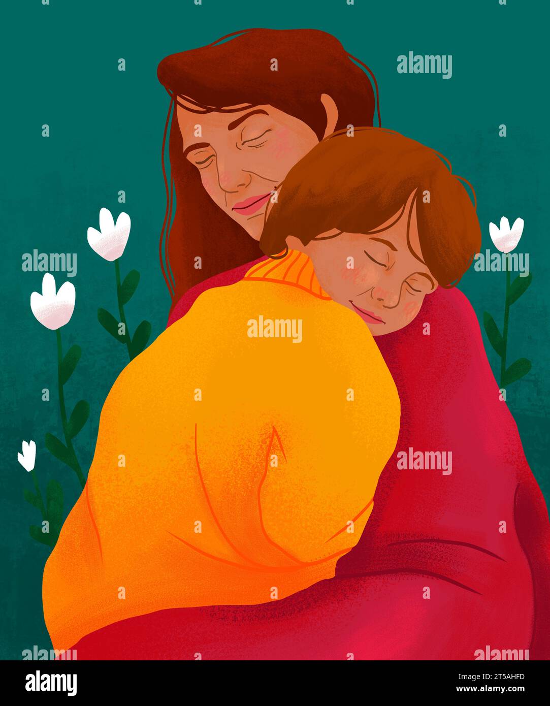 Mother hugging child, illustration Stock Photo - Alamy