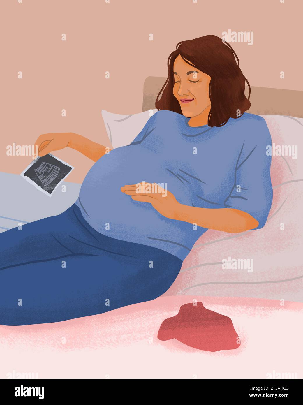 Pregnant woman smiling at baby scan, illustration Stock Photo - Alamy