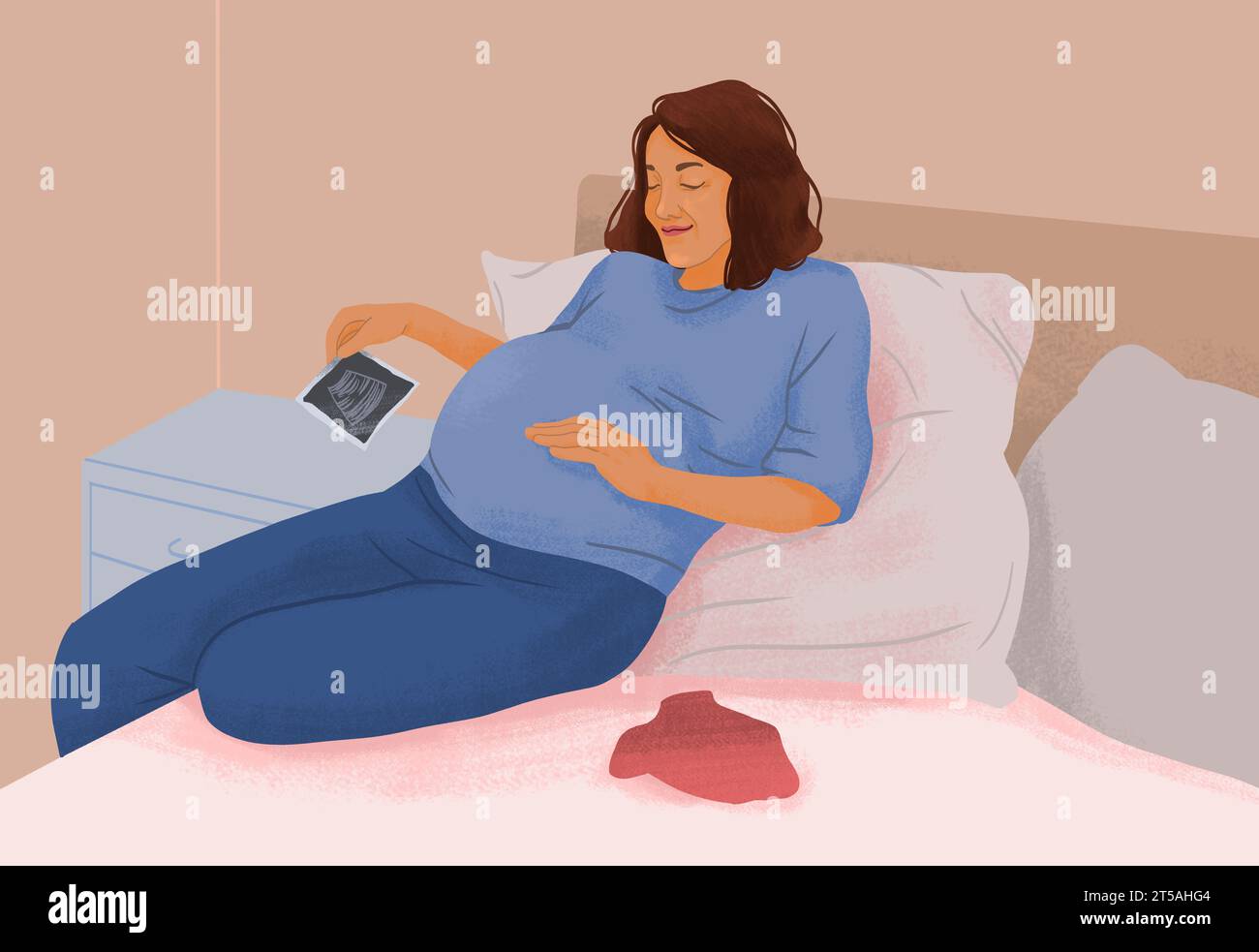 Pregnant woman smiling at baby scan, illustration Stock Photo - Alamy