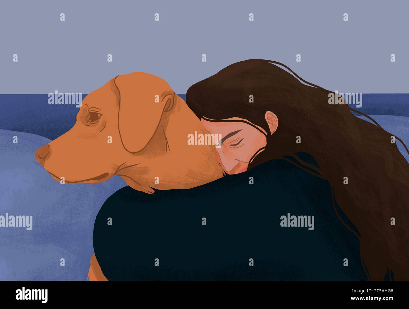 Woman hugging her dog, illustration Stock Photo - Alamy