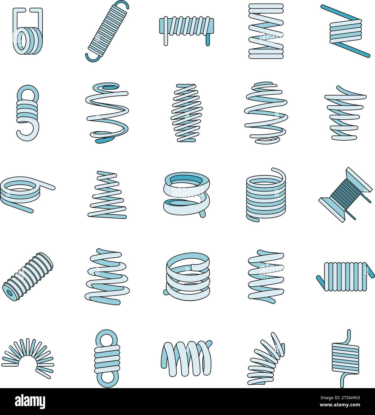 Coil spring cable icons set. Outline illustration of 25 coil spring ...