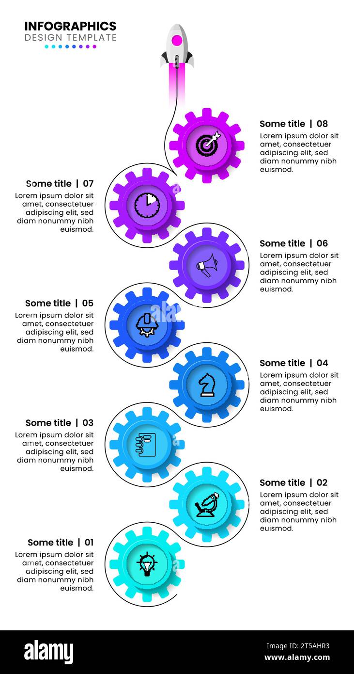 Infographic template with icons and 8 options or steps. Vertical line ...
