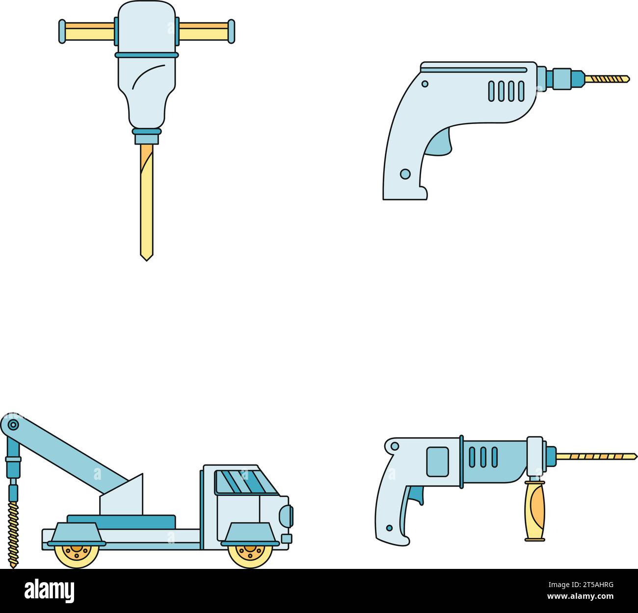 Drilling machine rig electric icons set. Outline illustration of 4 drilling machine rig electric ...