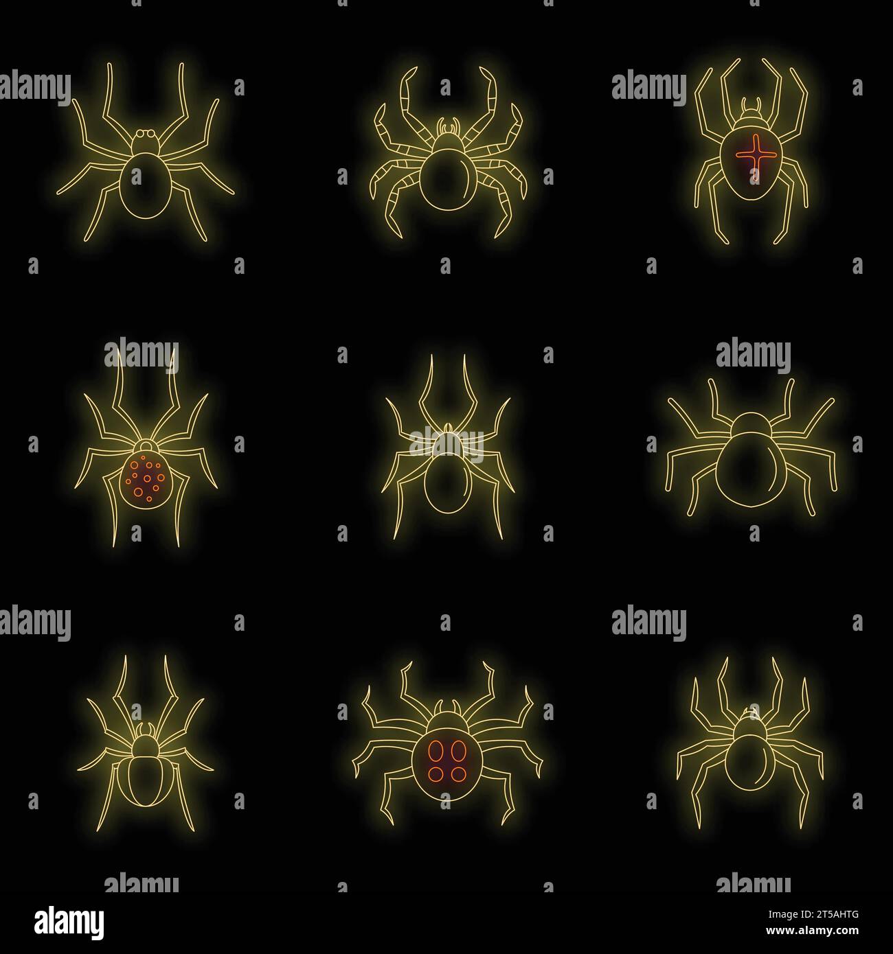 Spider bug caterpillar phobia icons set. Outline illustration of 9 ...
