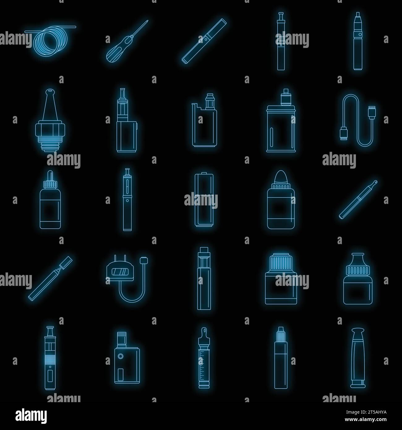 Electronic cigarette mod cig smoke icons set. Outline illustration of ...