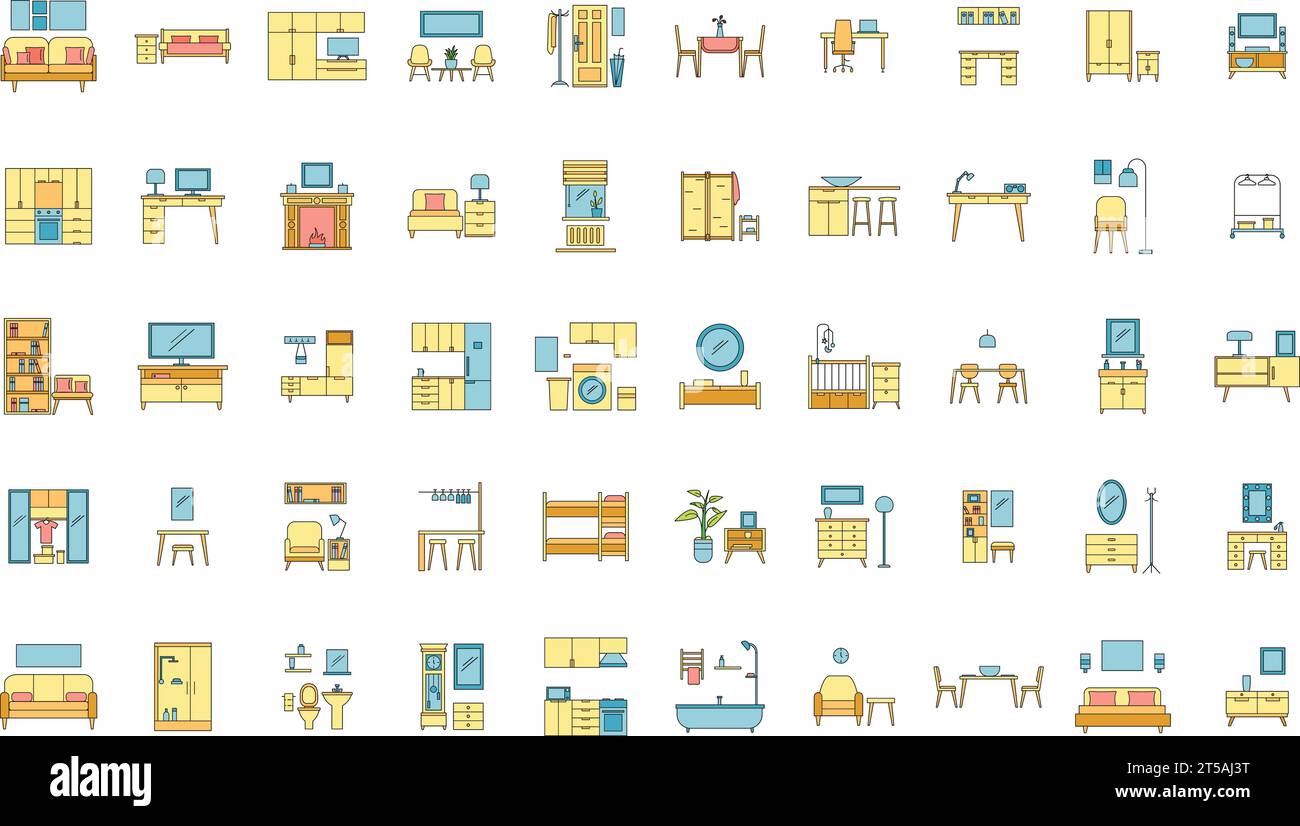 Interior room. Objects in house. Home inside furniture icons set ...