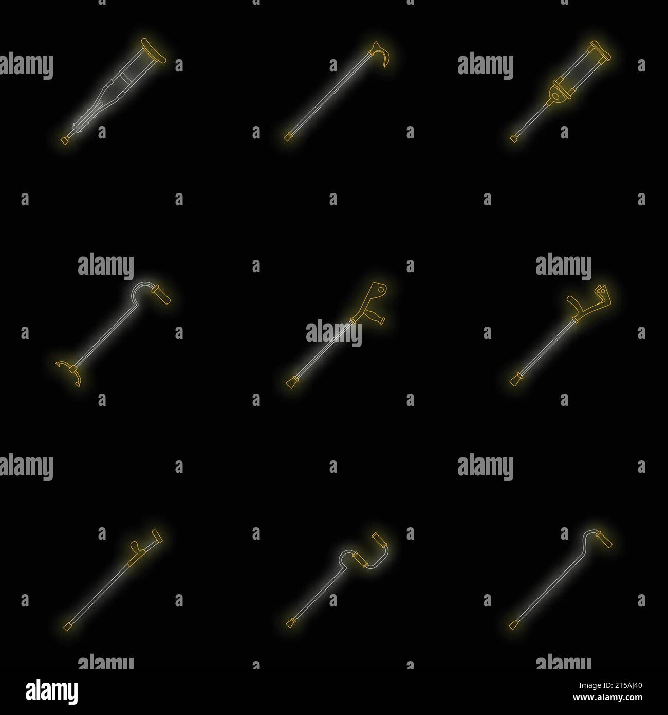 Crutches injury support care leg reliance icons set. Outline ...