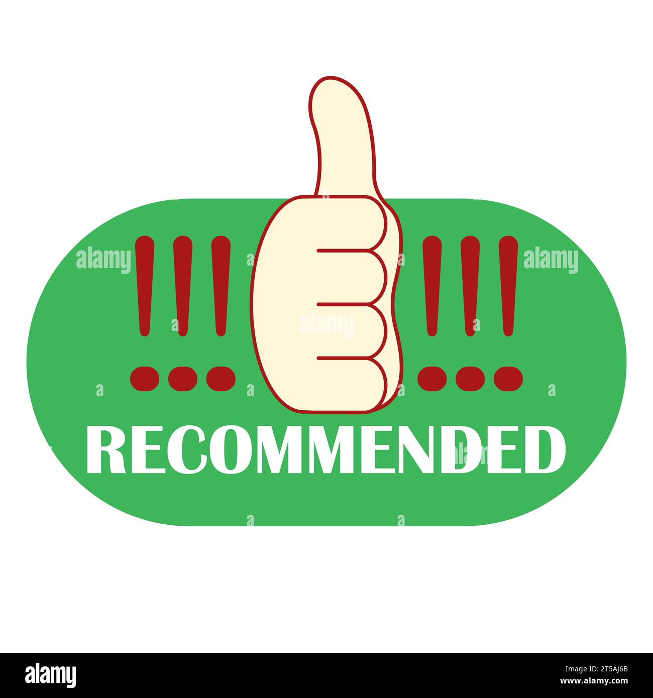 Recommended banner, icon with thumb up and exclamation points. Red and ...