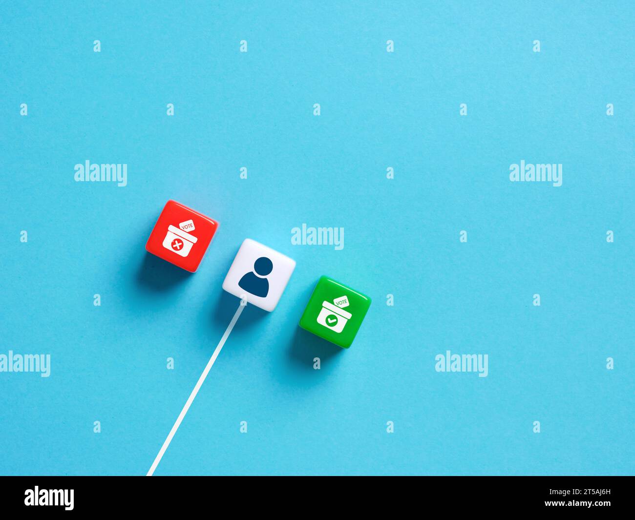 Voting yes or no. Voting choice or decision. Ballot box and voter symbols on colorful cubes ...