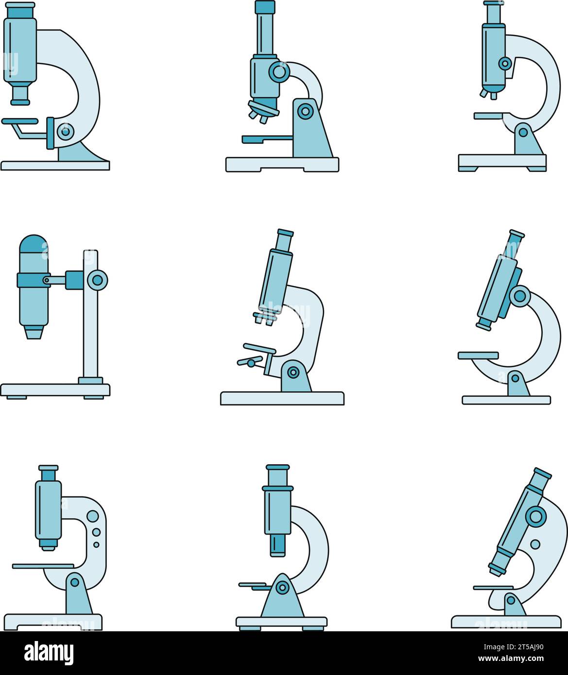Biology microscope icon set. Outline set of biology microscope vector icons thin line color flat ...