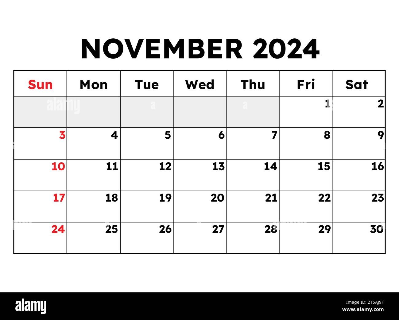 November 2024 calendar. Vector illustration. Monthly planning for your ...