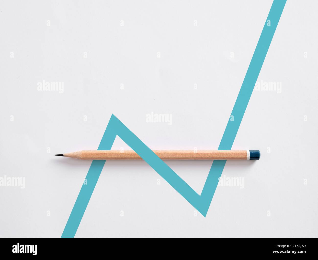 Minimalist template of a wooden pencil breaking through the blue graph ...