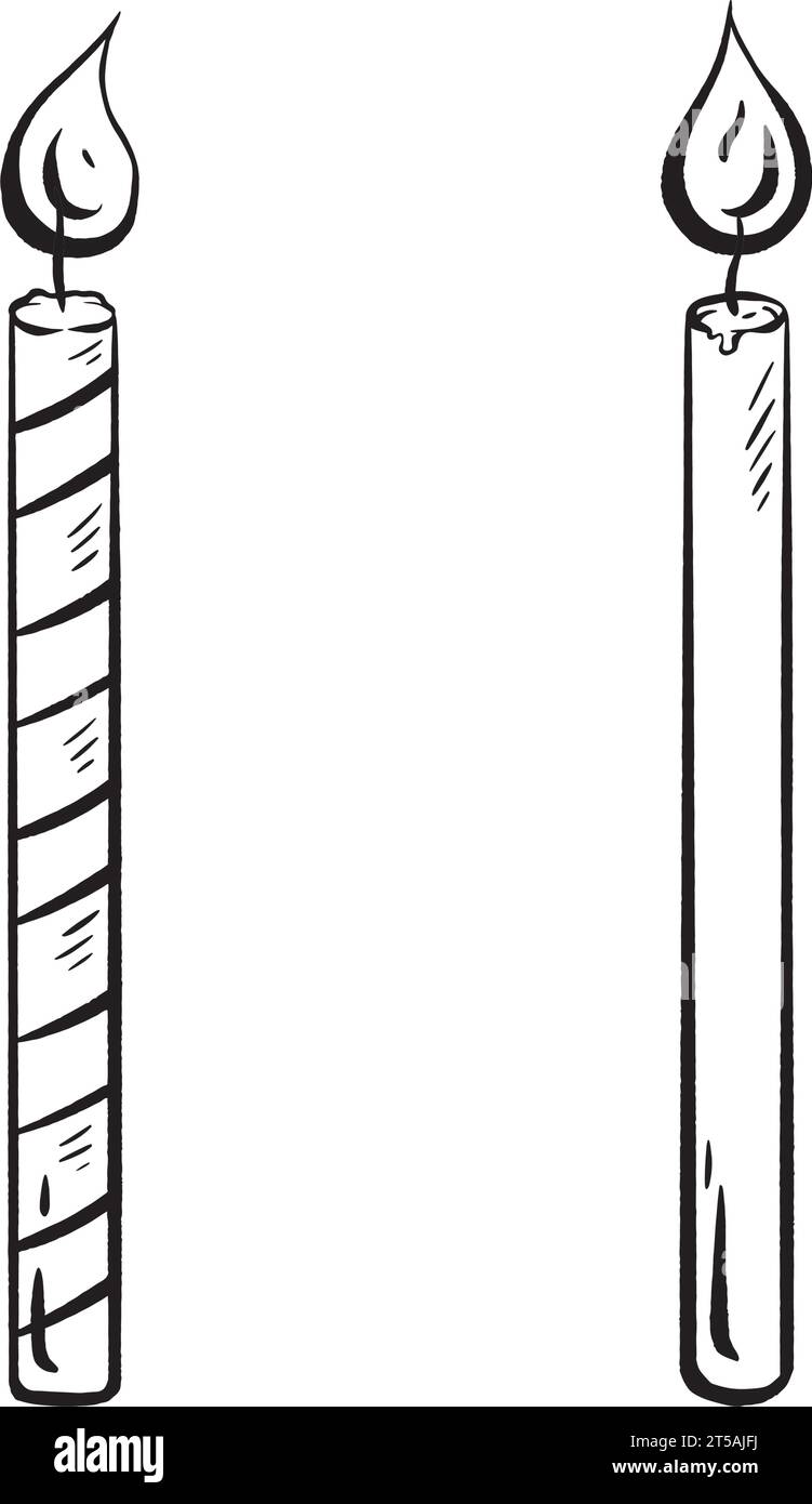 Hand-drawn vector sketch of a birthday candle set, including lit ...