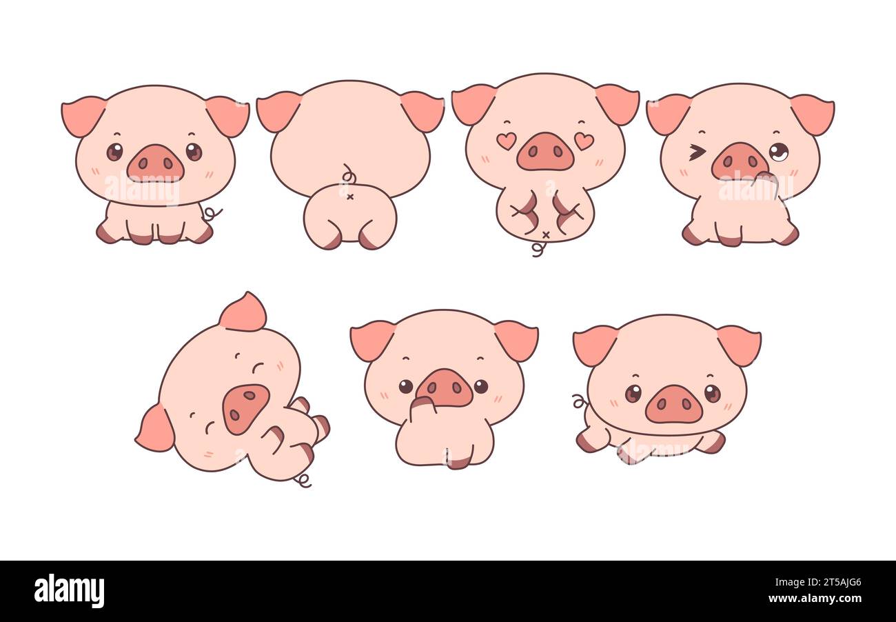 Collection of Vector Cartoon Pig Art. Set of Kawaii Isolated Animal ...