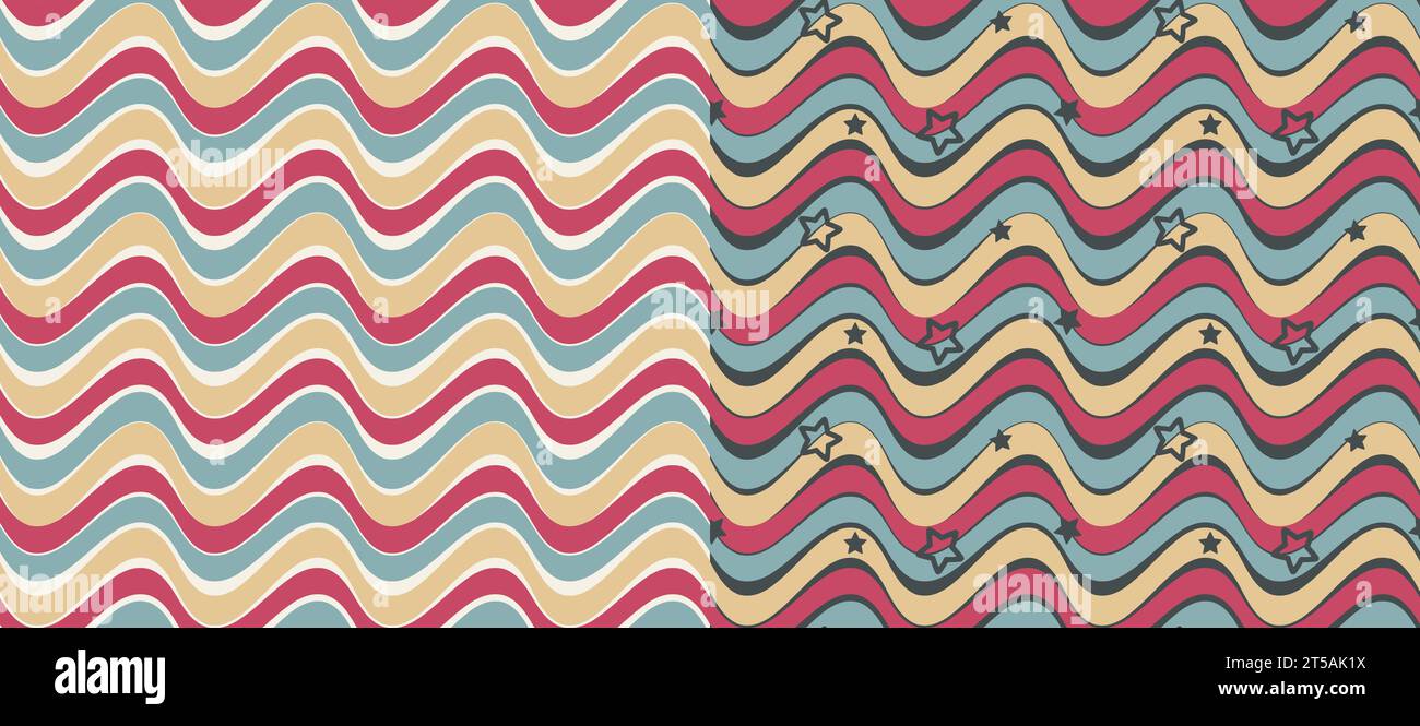 Wavy doodle irregular line, ornamental seamless patterns, set of 2 ...
