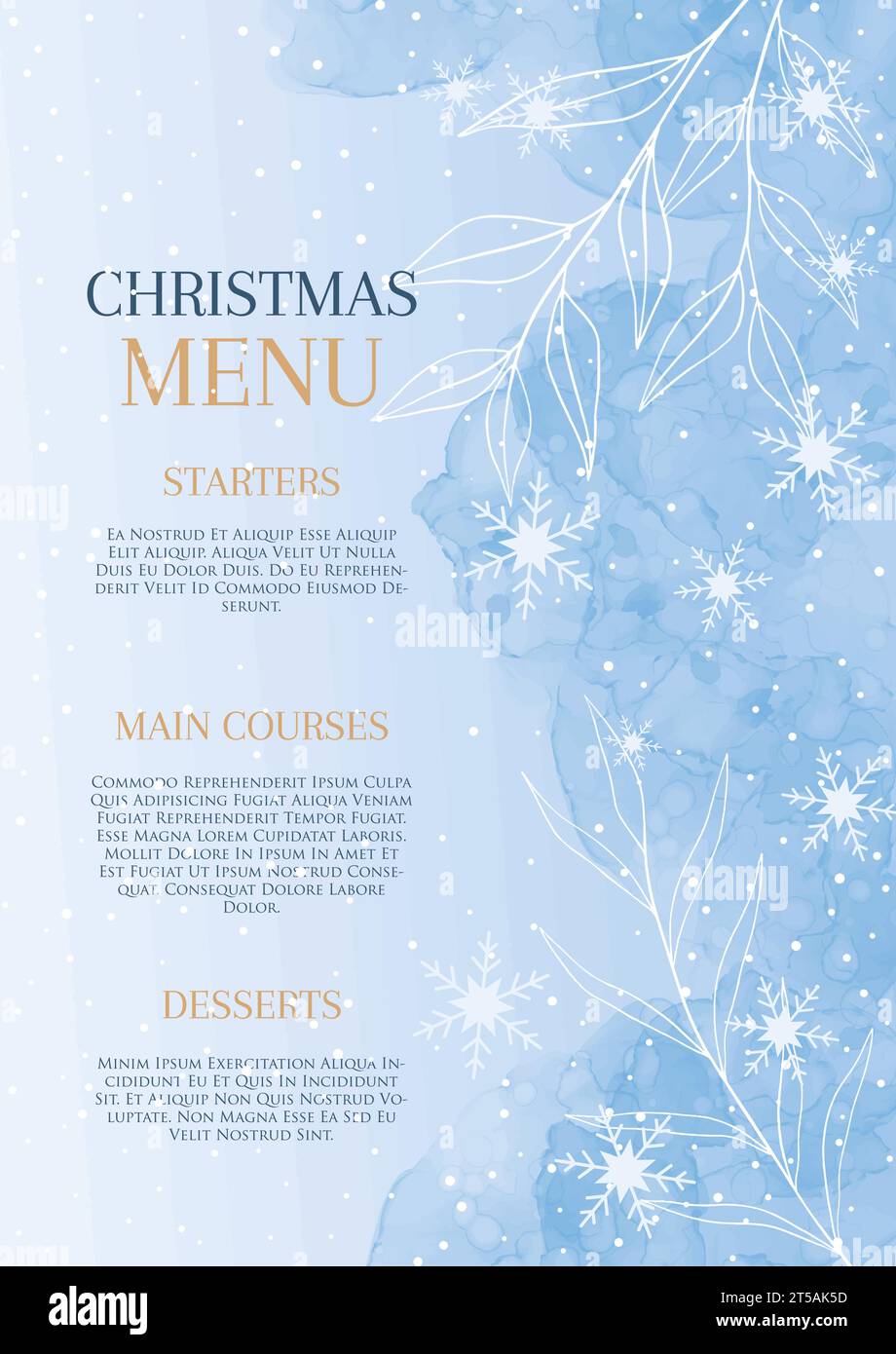 Christmas menu with a hand painted snowy watercolour background Stock ...