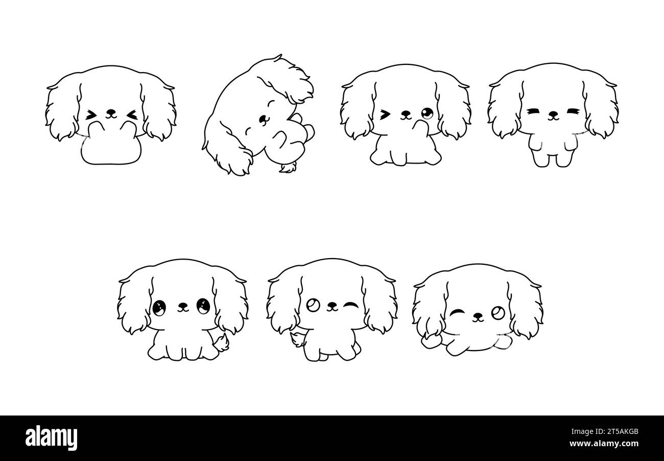 Collection of Vector Cartoon Cocker Spaniel Puppy Coloring Page. Set of ...