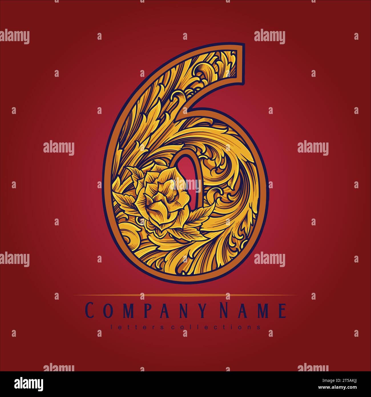 Graceful number 6 monogram vintage flourish vector illustrations for ...