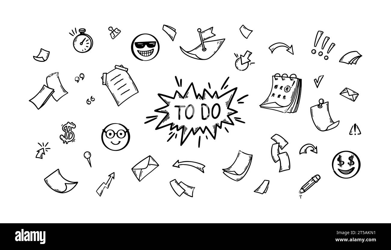 Set of personal organisation and planning doodle sketch elements. Hand ...