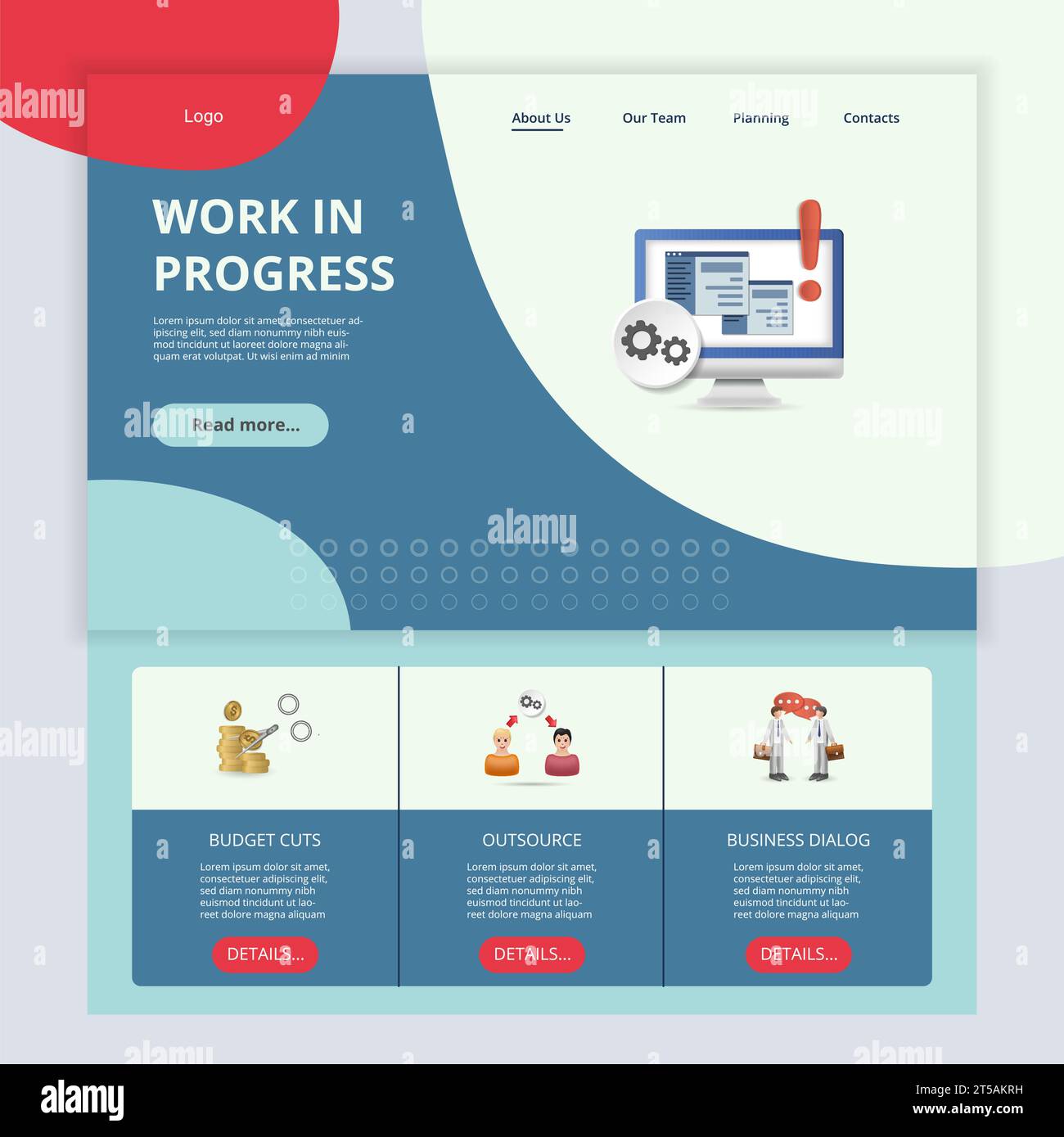 Work in progress flat landing page website template. Budget cuts ...
