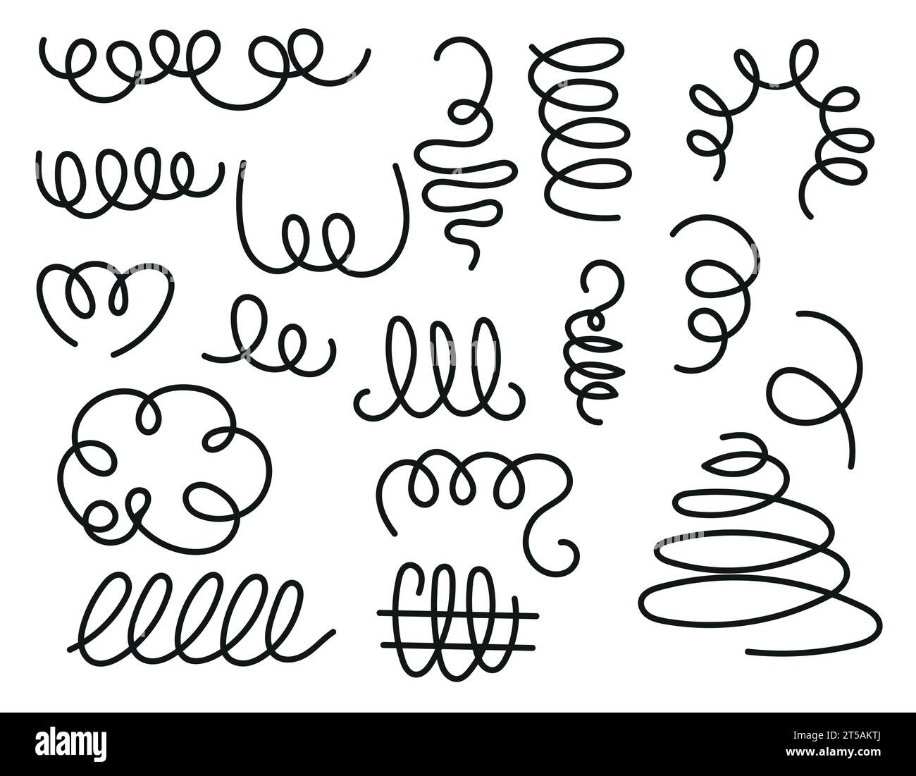 Handmade coil spring set. Wire pvector spring doodle. Metal spiral ...