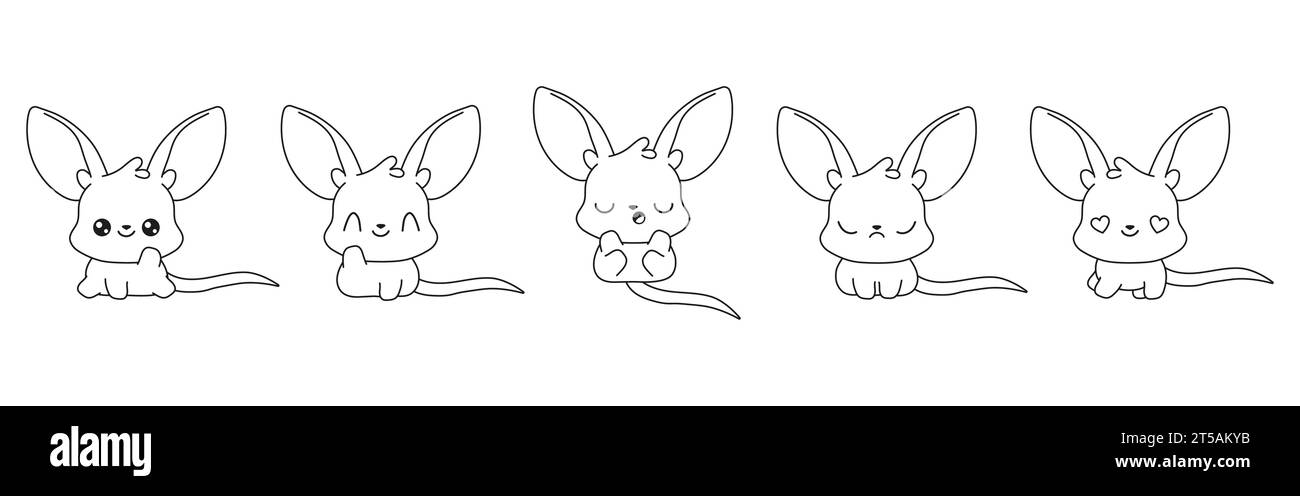 Set of Kawaii Isolated Kangaroo Coloring Page. Collection of Cute ...