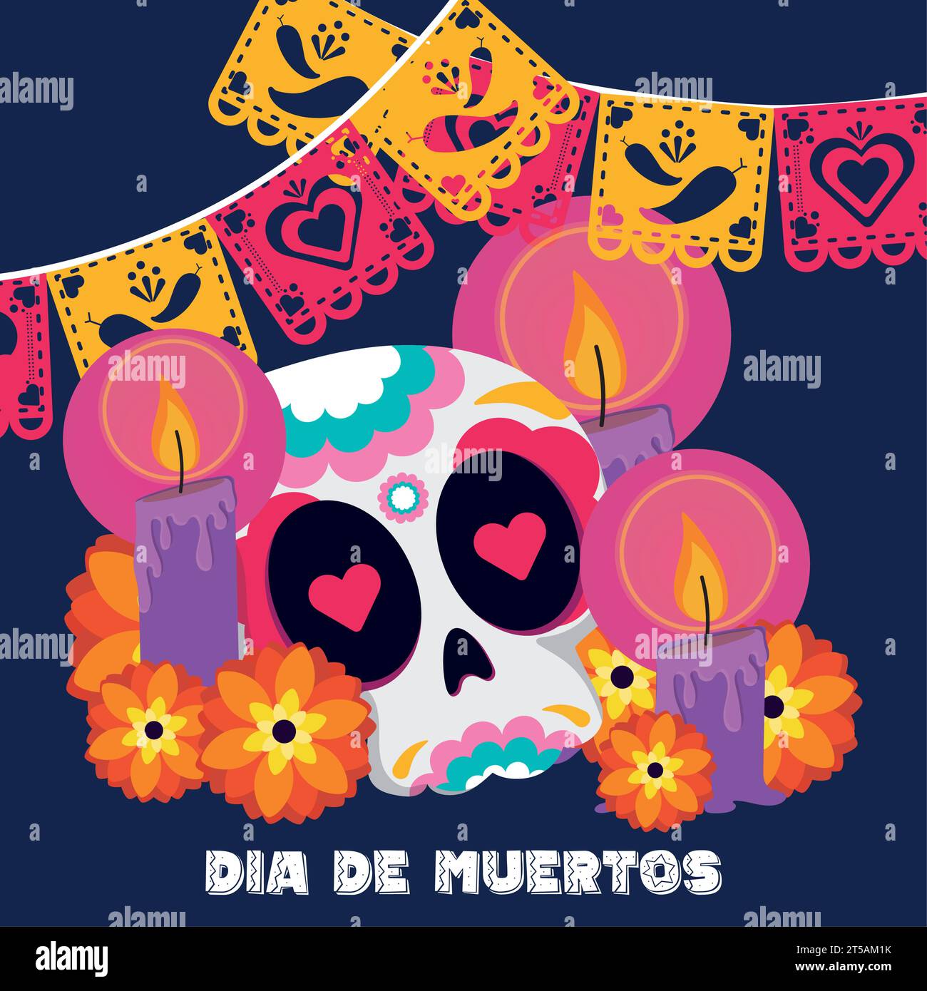 Mexican skull with candles dia de los muertos poster Vector Stock ...