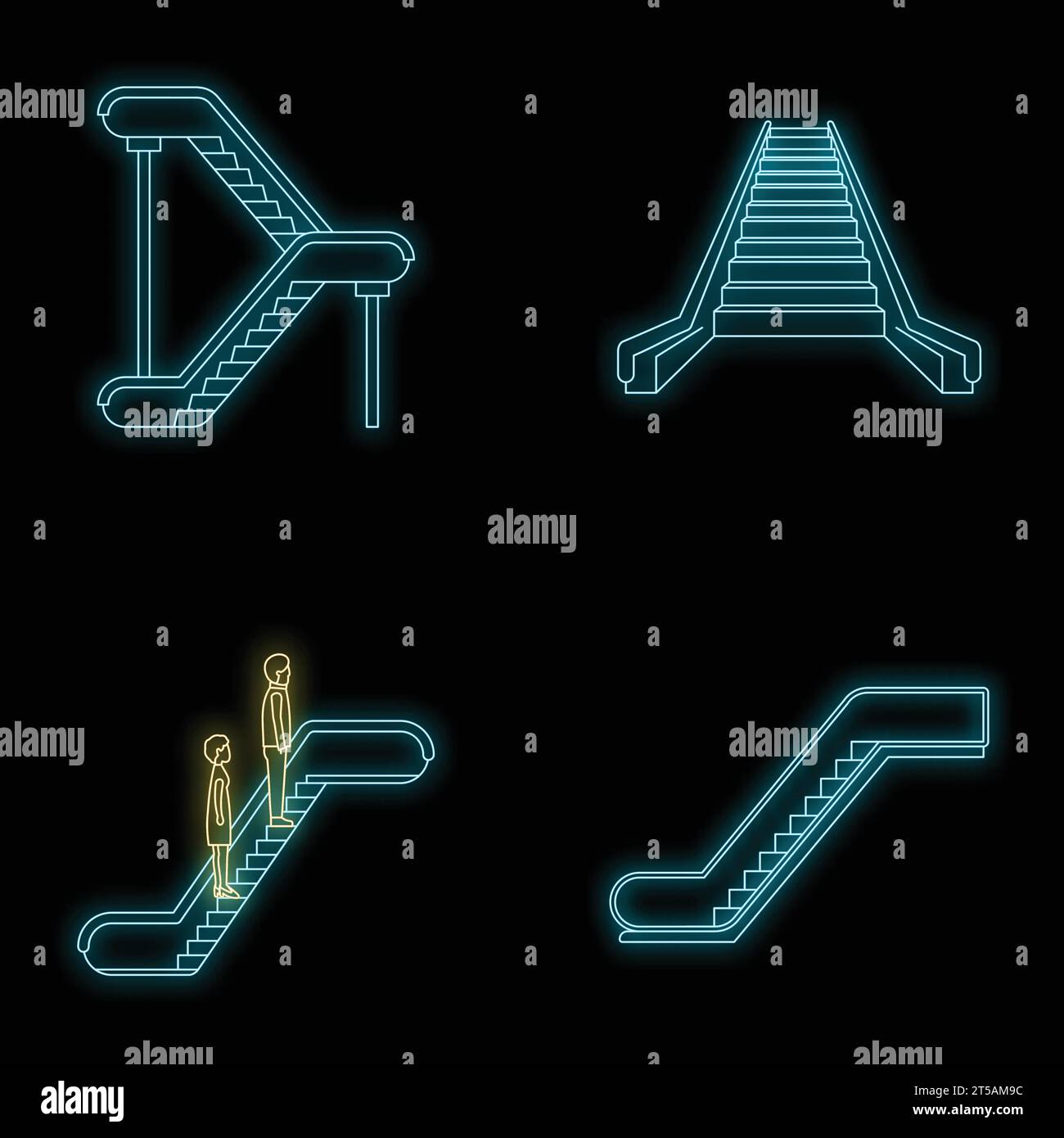 Escalator elevator icons set. Outline illustration of 4 escalator ...