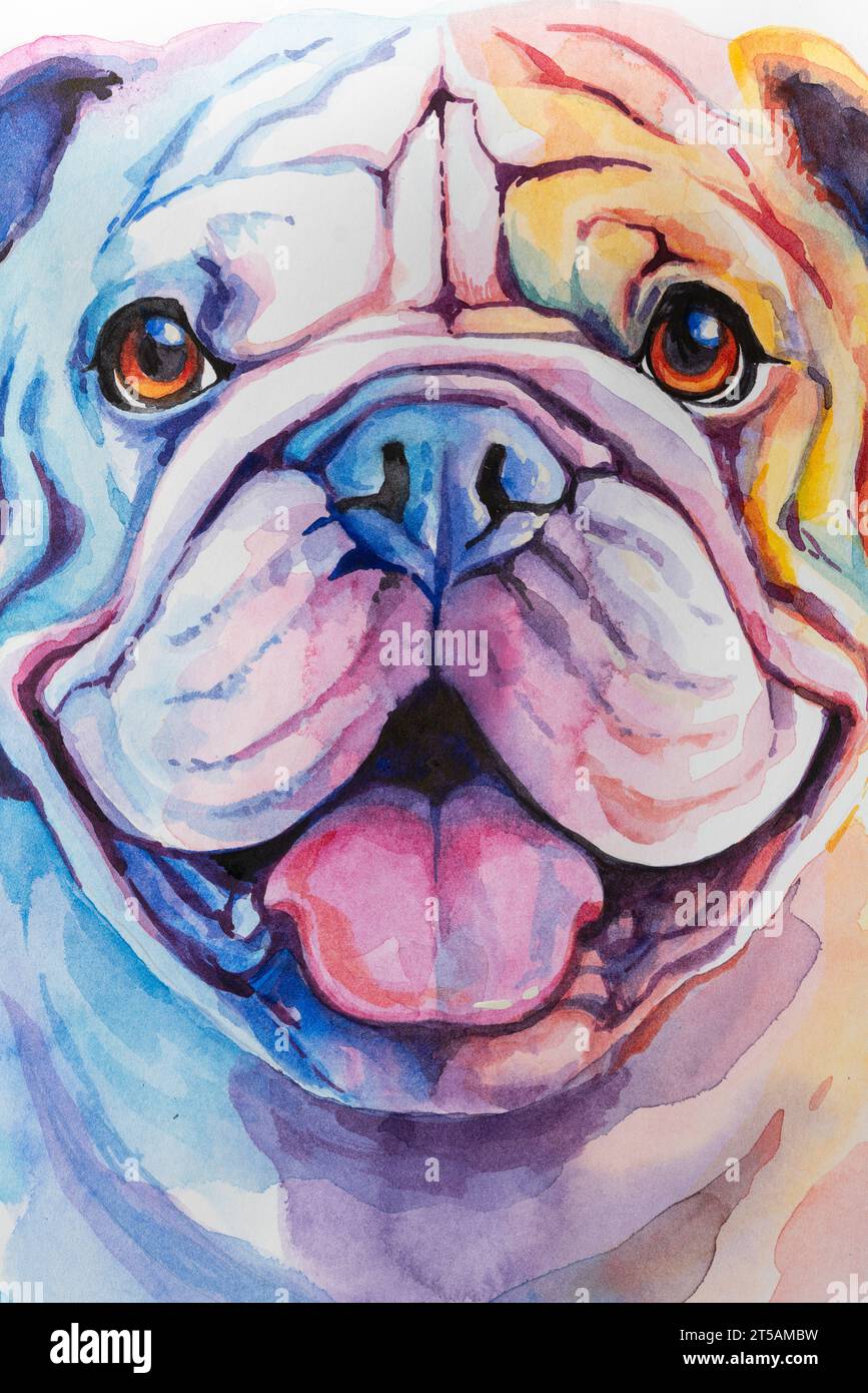 dog painted in watercolor on a white background Stock Photo - Alamy