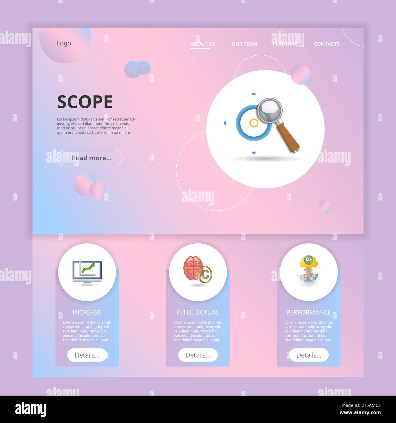 Scope flat landing page website template. Increase, intellectual ...