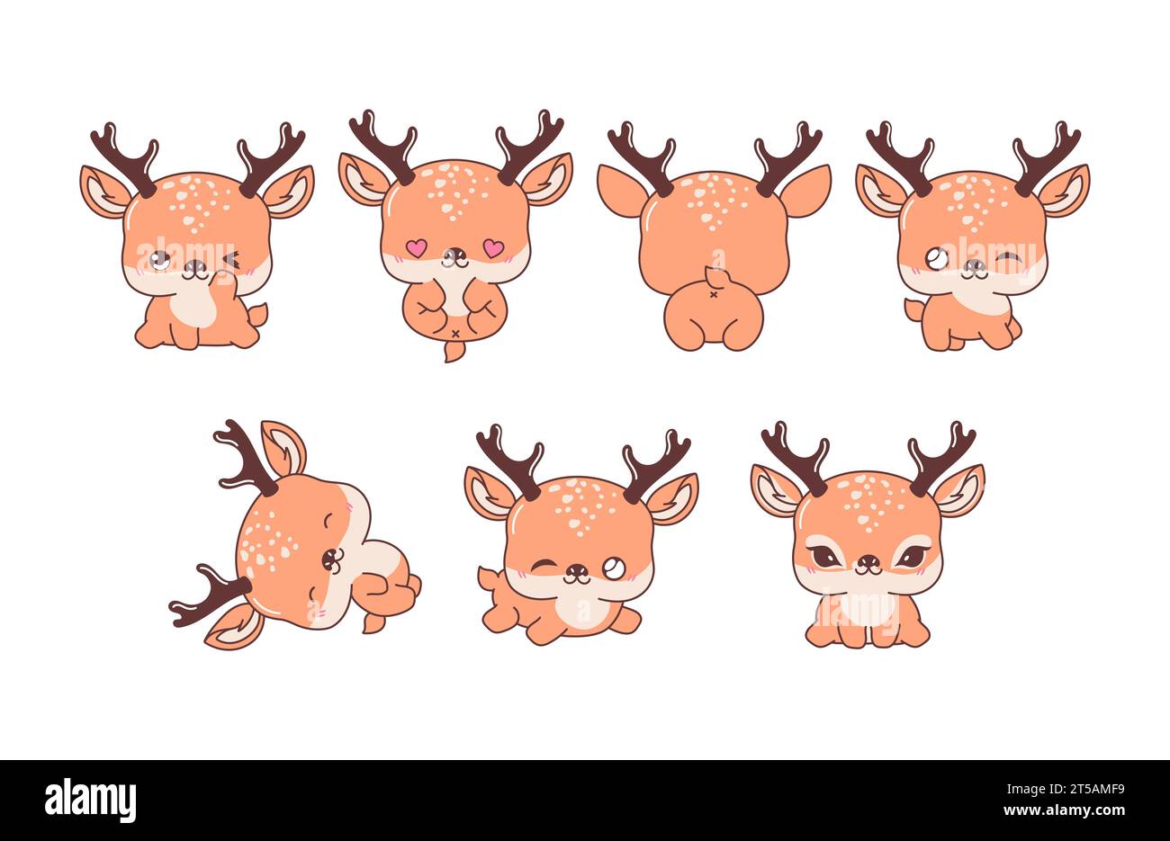 Collection of Vector Cartoon Deer Art. Set of Kawaii Isolated Animal ...