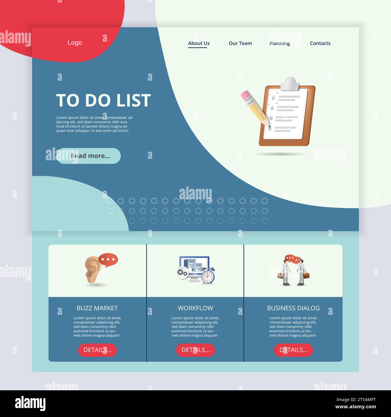 To do list flat landing page website template. Buzz market, workflow ...