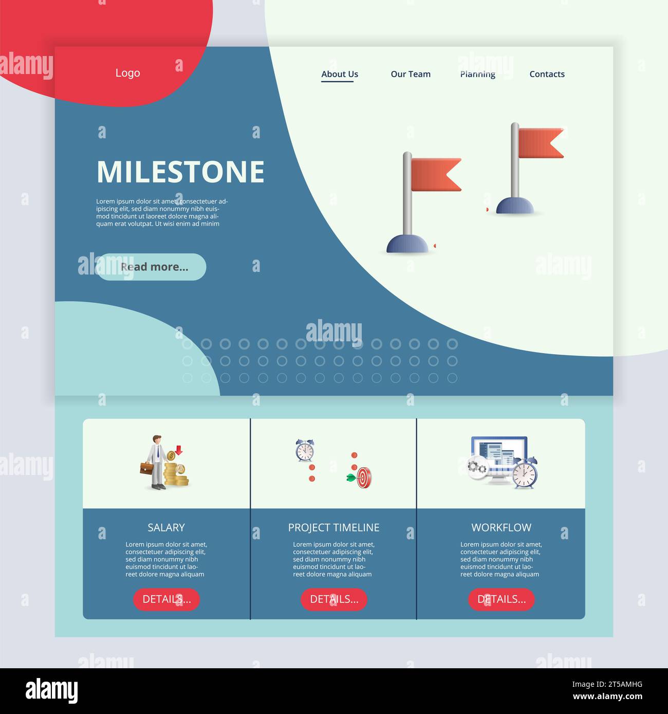 Milestone flat landing page website template. Salary, project timeline ...