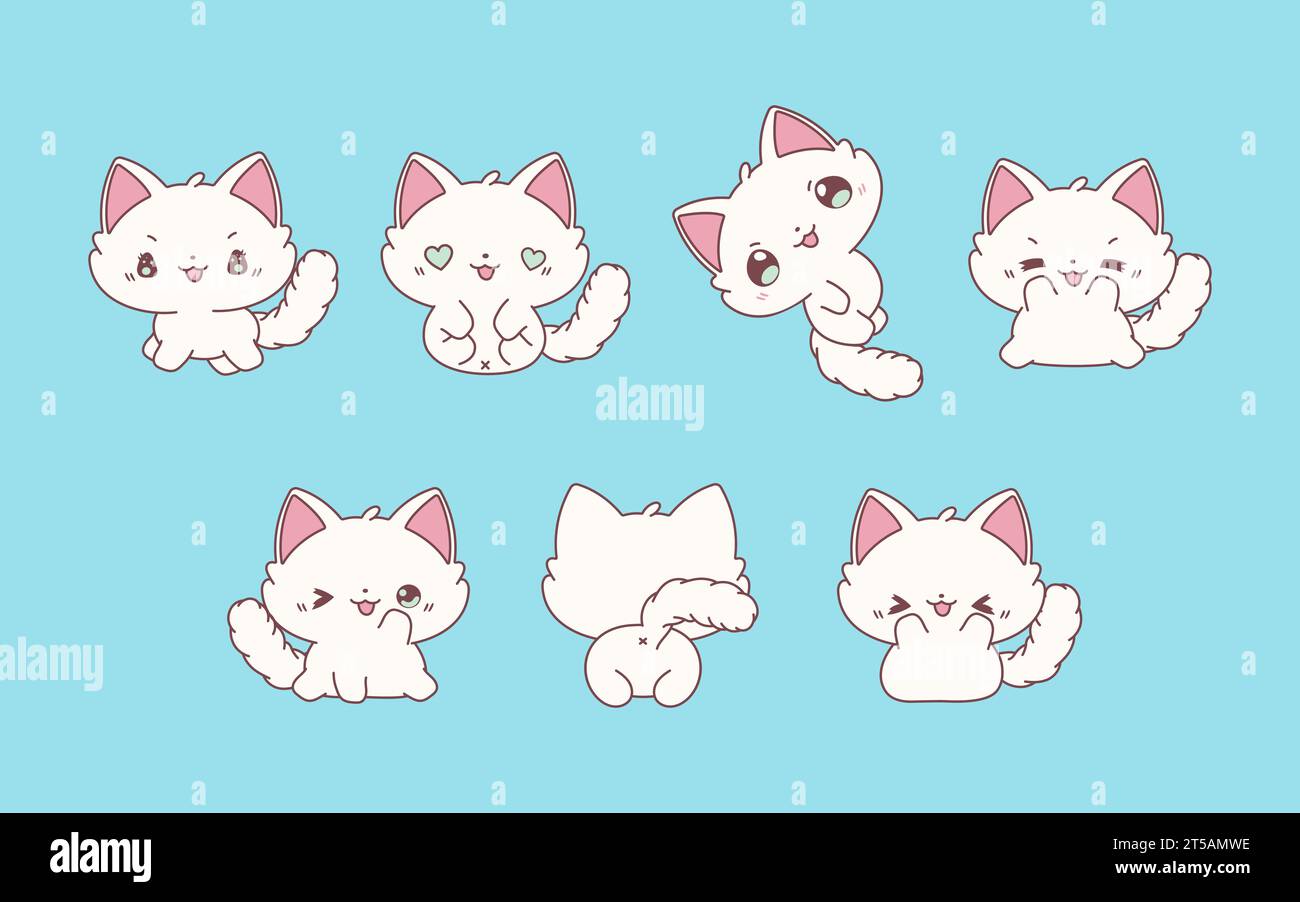 Collection of Vector Cartoon Ragdoll Kitty Art. Set of Kawaii Isolated ...