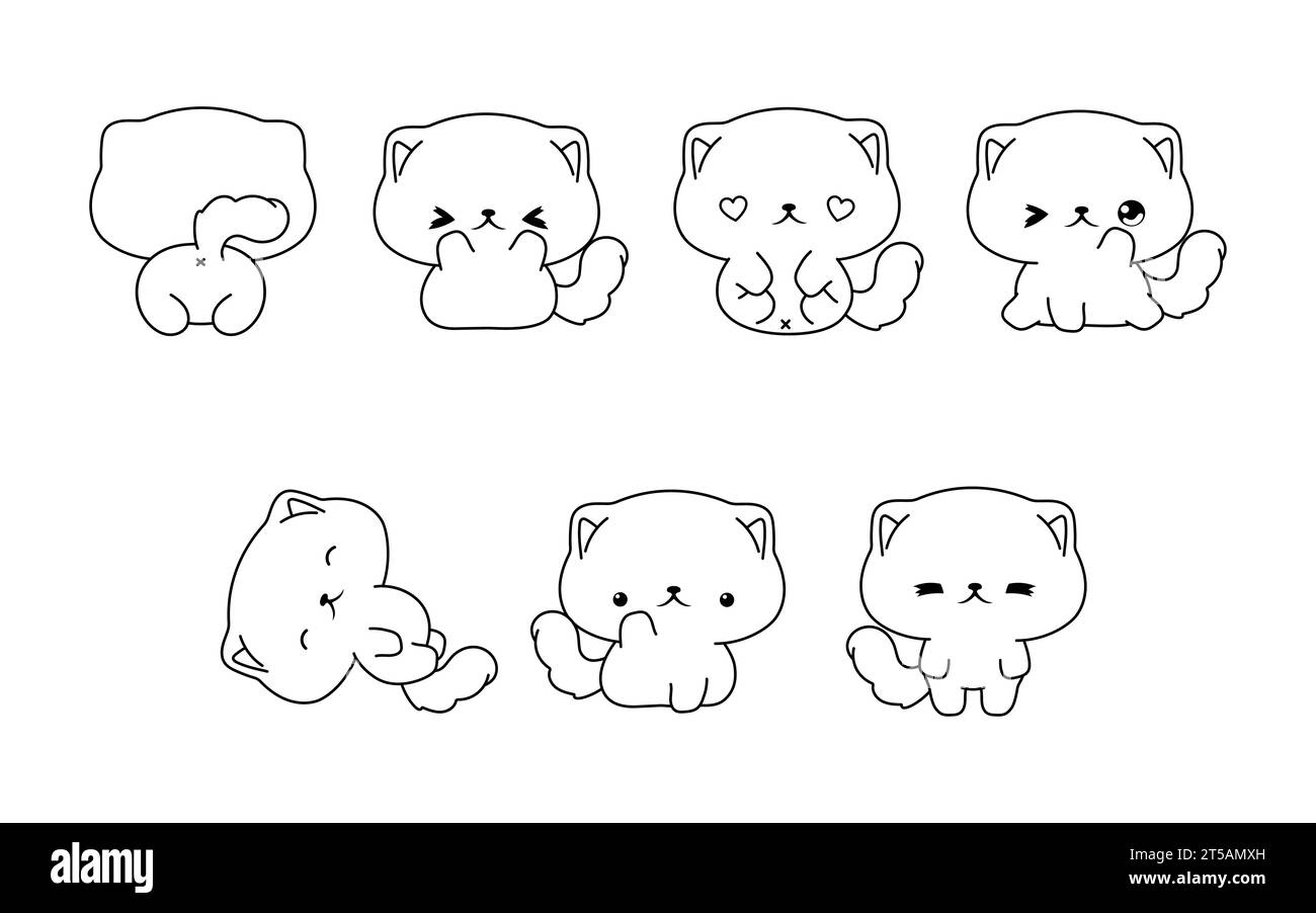 Collection of Vector Cartoon Scottish Fold Cat Coloring Page. Set of ...