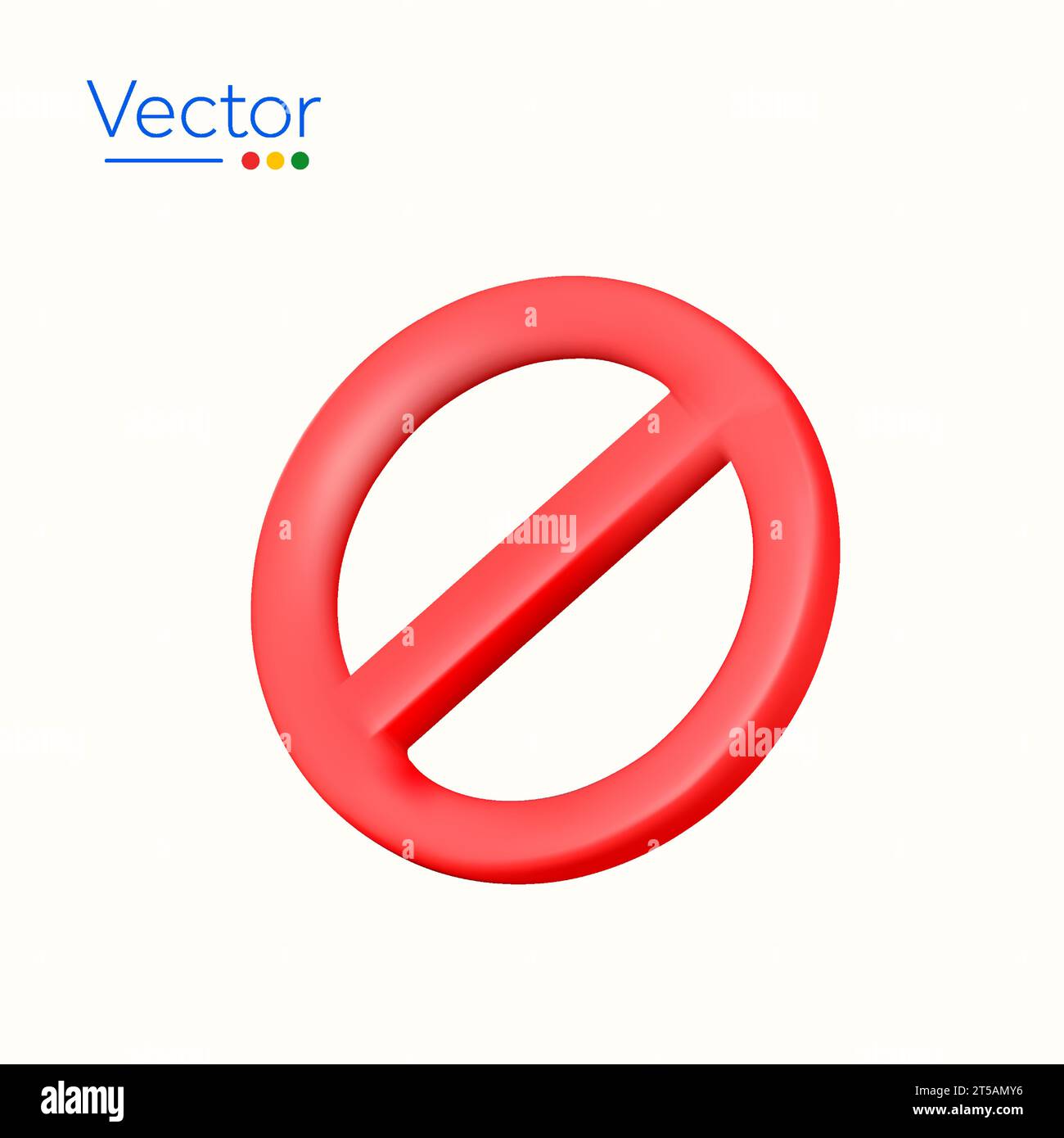 3d rendered red ban icon, isolated on white background. Minimal symbol ...