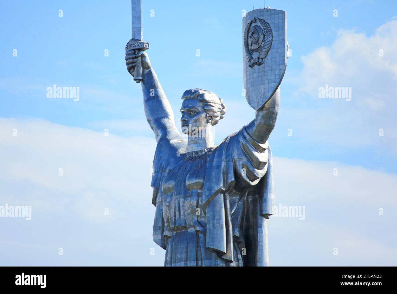 Monument of woman "Motherland" with shield and sword in hands ...