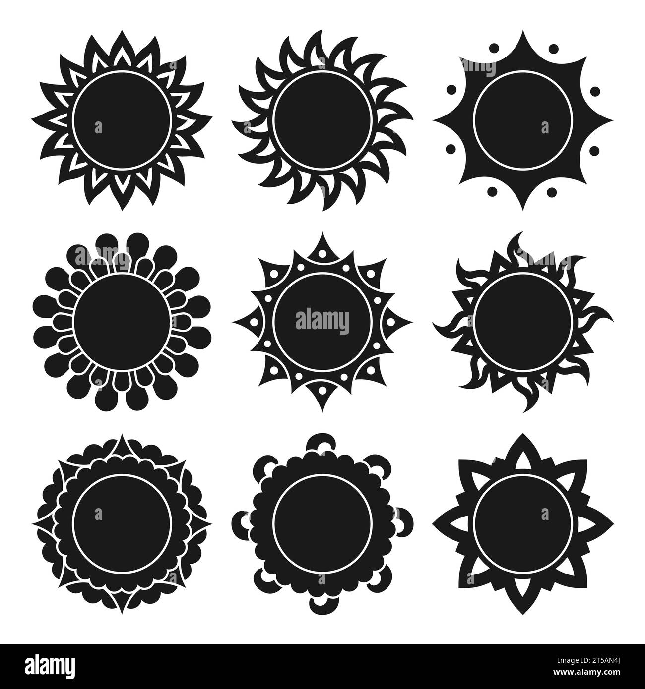 Sun abstract silhouette set. Ethnic bohemian style various suns. Sunny ...