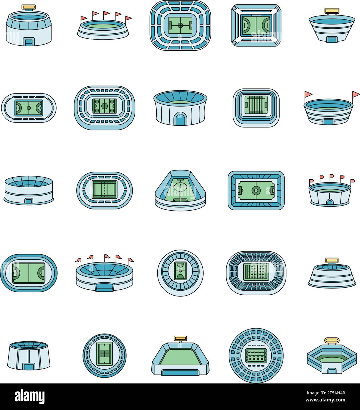 Arena stadium sport scene icons set. Outline illustration of 25 arena ...