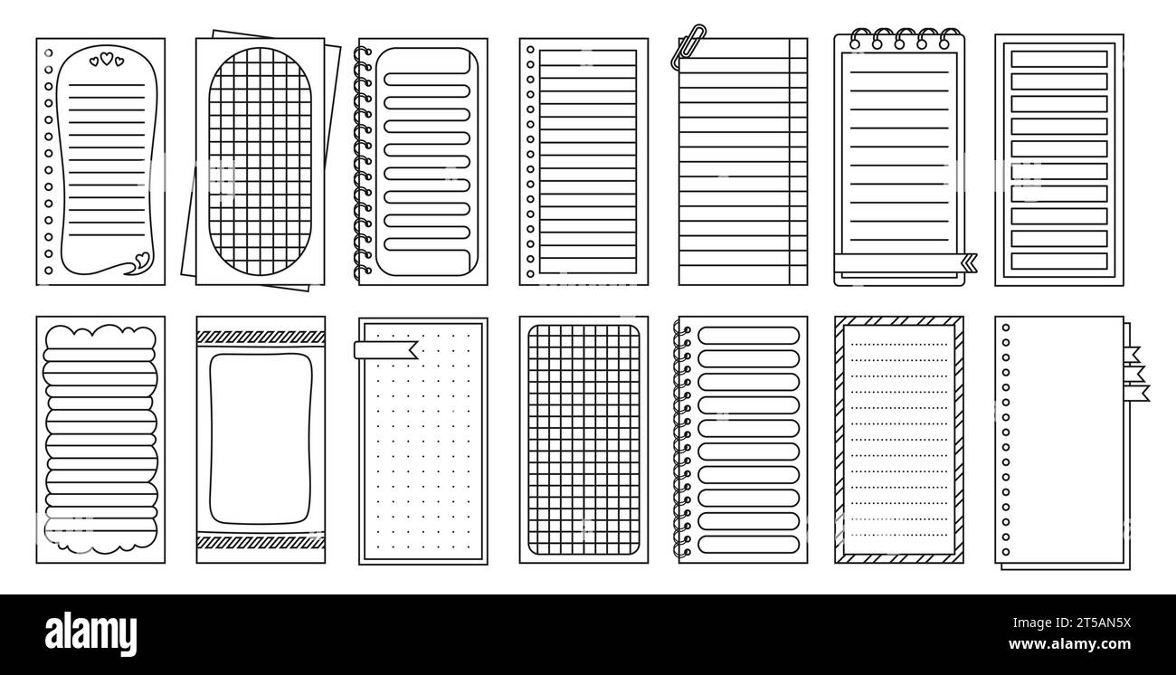Notepaper lined or grid Notepads outline set. Blank weekly daily planner, note paper to do list ...